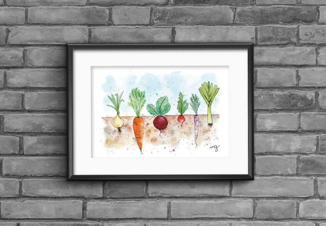 Root Vegetable Garden Poster Kitchen Wall Decor, Root Veggie Art Print ...