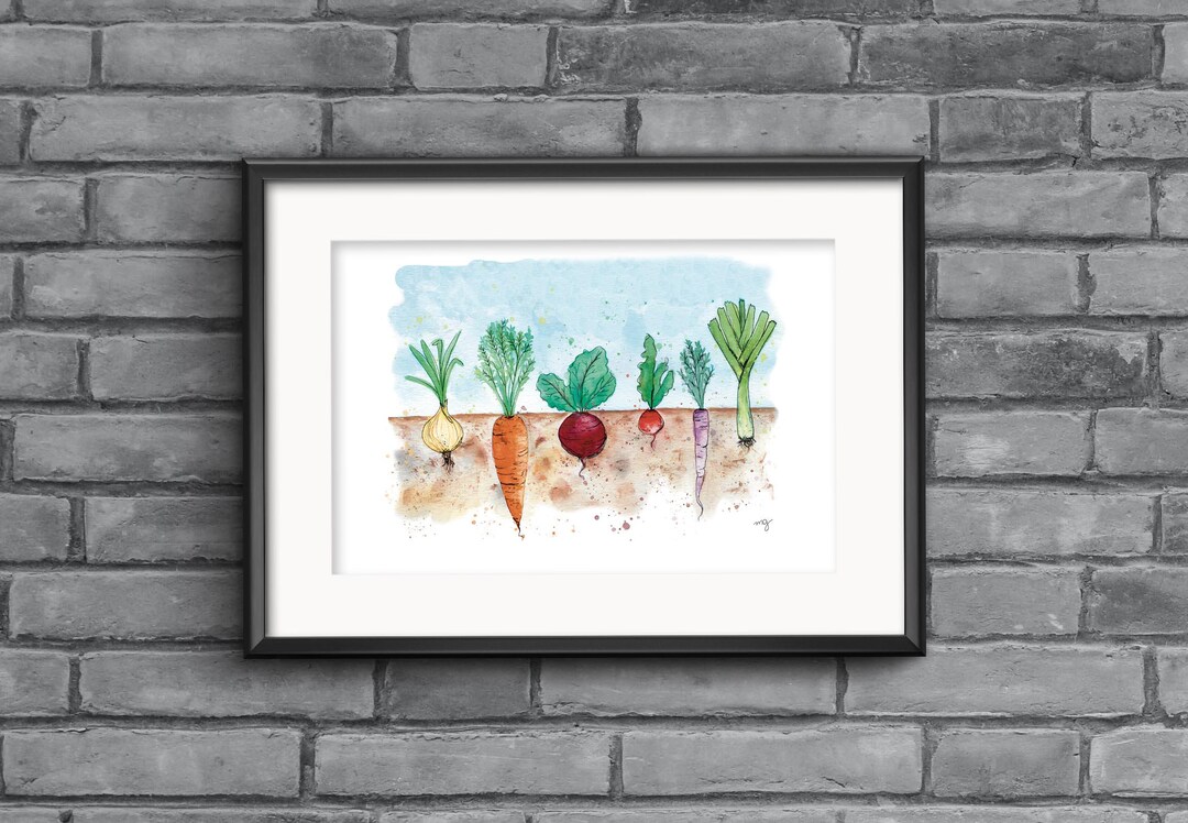 Root Vegetable Garden Digital Art Poster Kitchen Wall Decor, Root ...