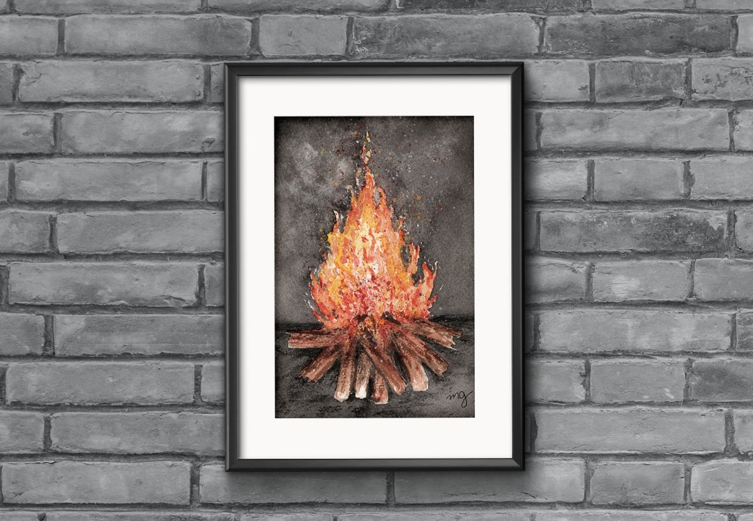 Bonfire Wall Decor Outdoor Campfire Print, Cozy Winter Art Living Room ...