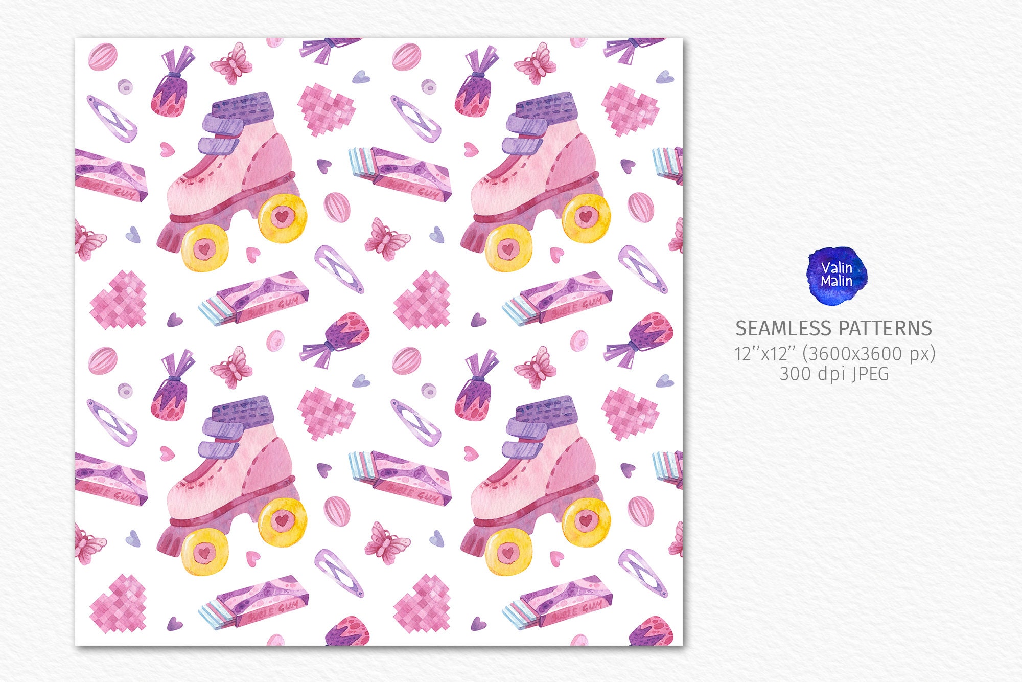 90s digital paper set. Watercolor retro clipart seamless | Etsy