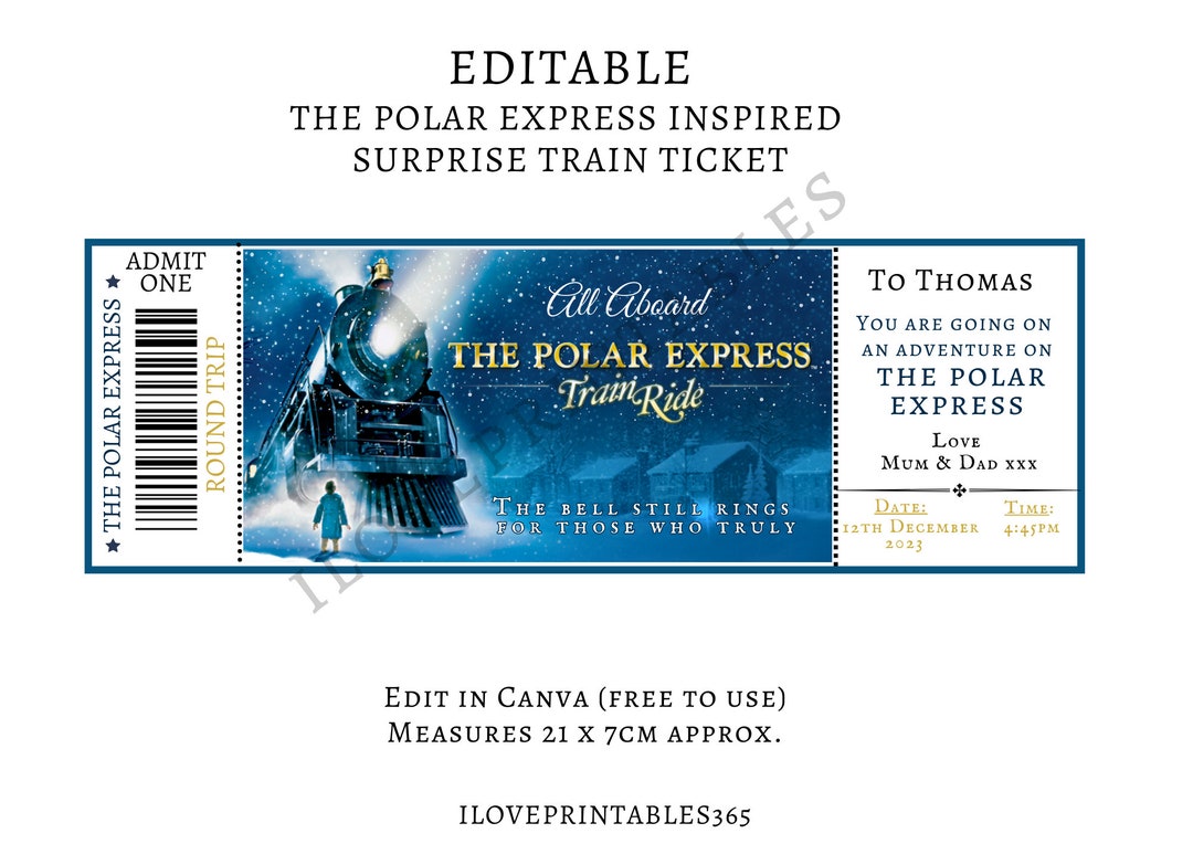 Editable the Polar Express Train Ride Ticket, Surprise Ticket, the ...