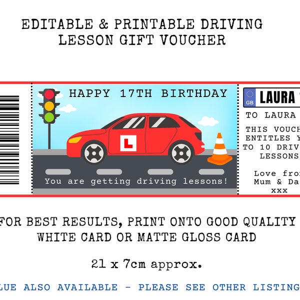 Printable Driving Lesson Voucher - Etsy UK