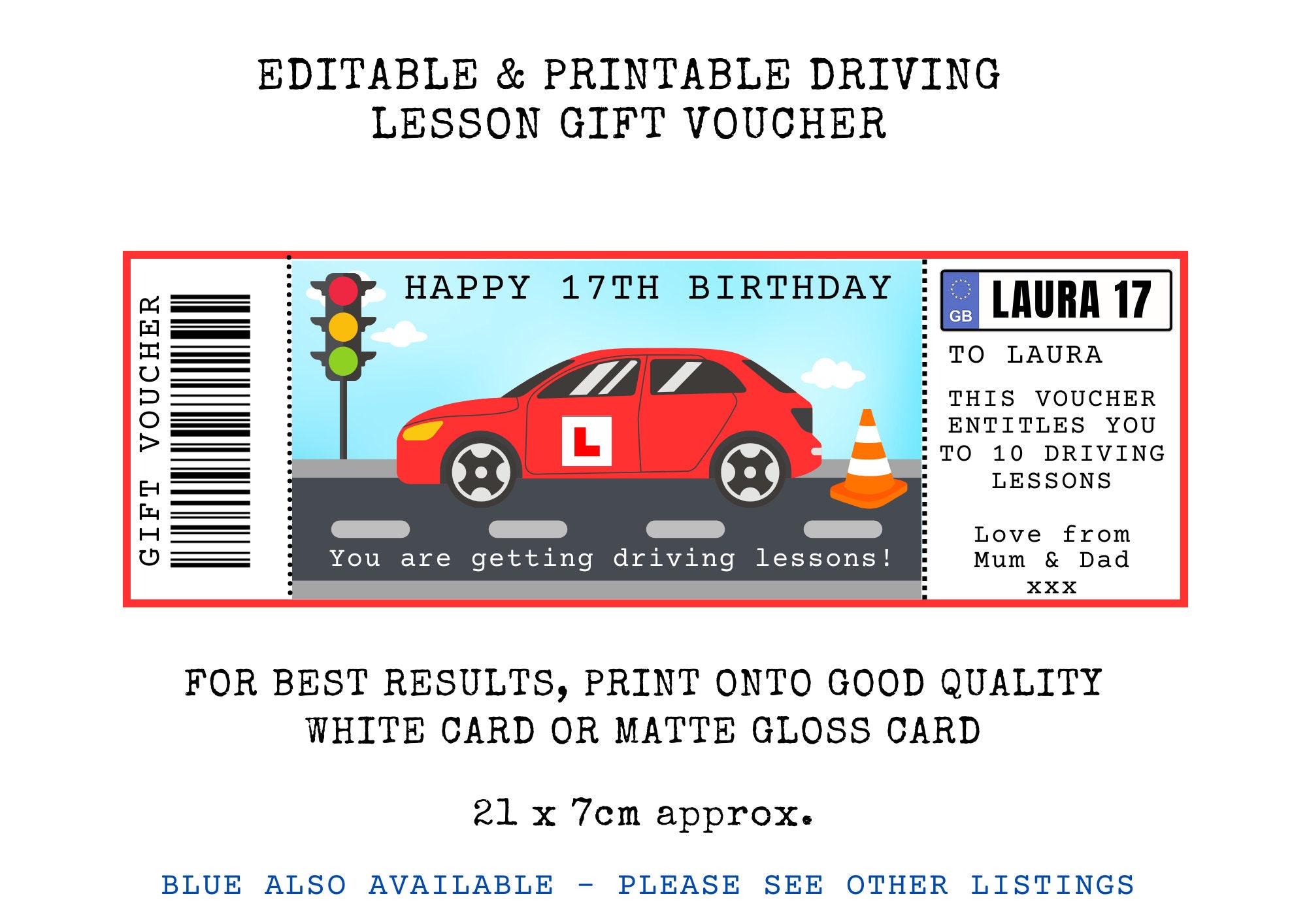 Editable & Printable RED Driving Lesson Gift Voucher, Pretend Driving ...