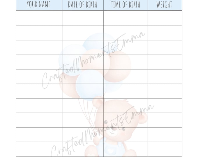 Baby Stats Shower Game - Baby Email Announcement Game, Guess the Date ...