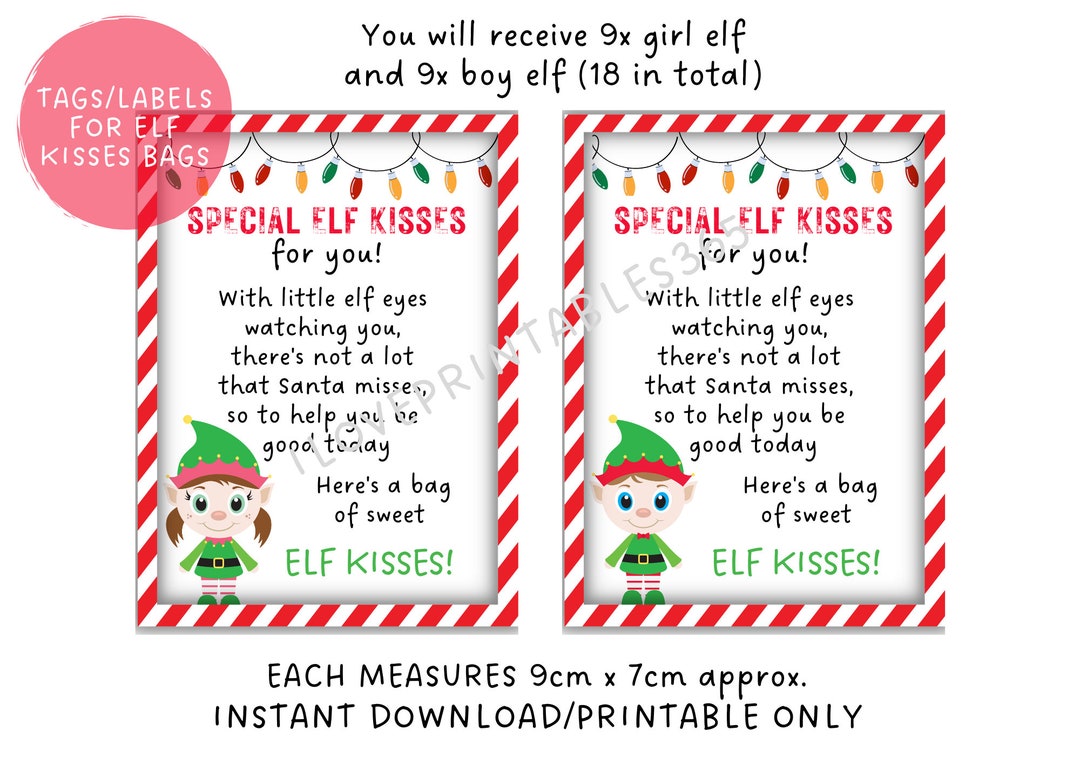 Elf Kisses Tags Printable Elf Kisses Labels Girl Elf Boy - Etsy Australia