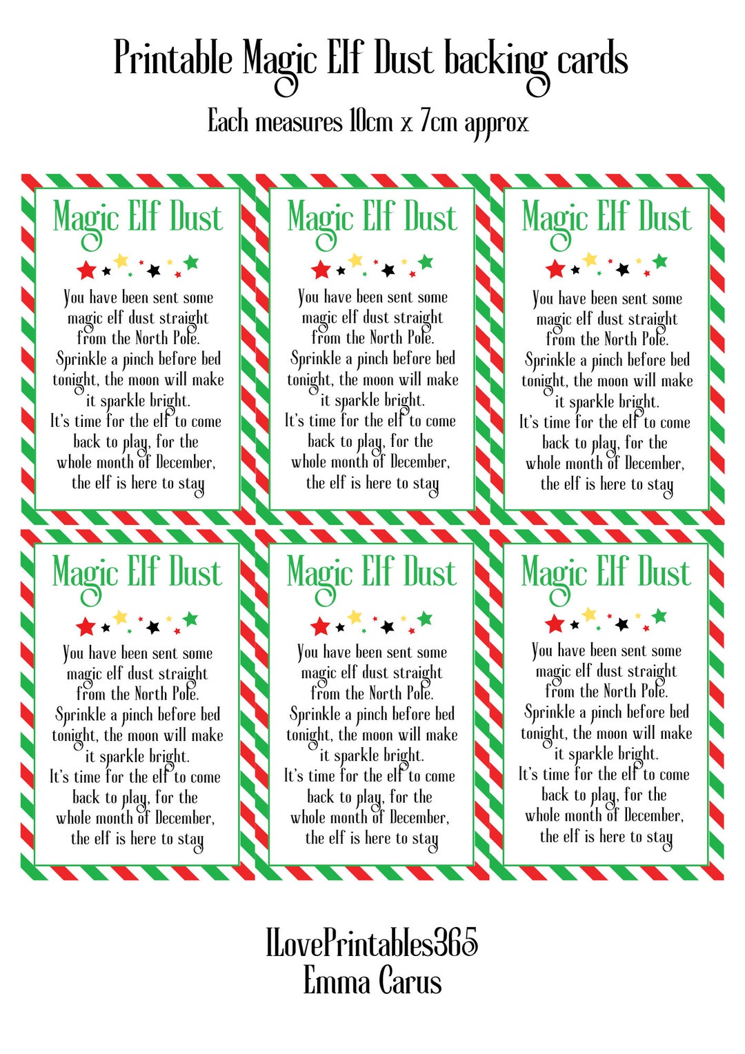 Printable Magic Elf Dust Backing Cards. Backing Cards for Magic Elf ...