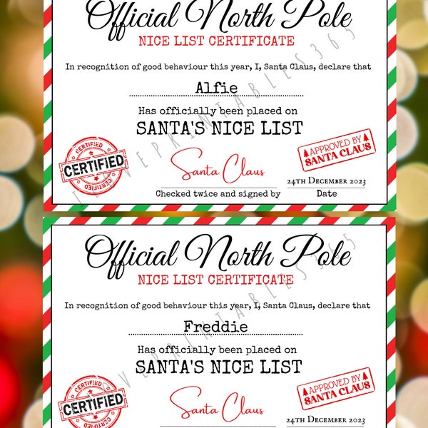 Santa Nice List Certificate - Etsy