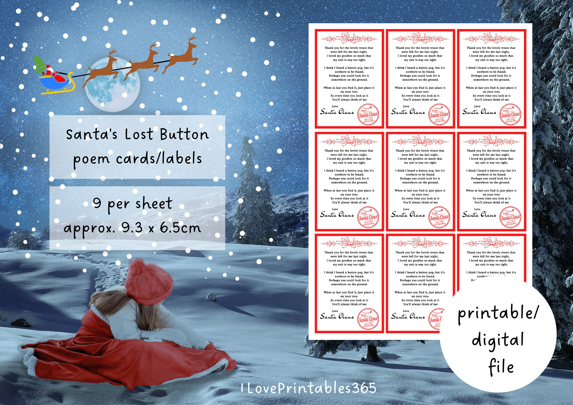 Printable Santa's Lost Button Poem Cards/labels - Etsy UK