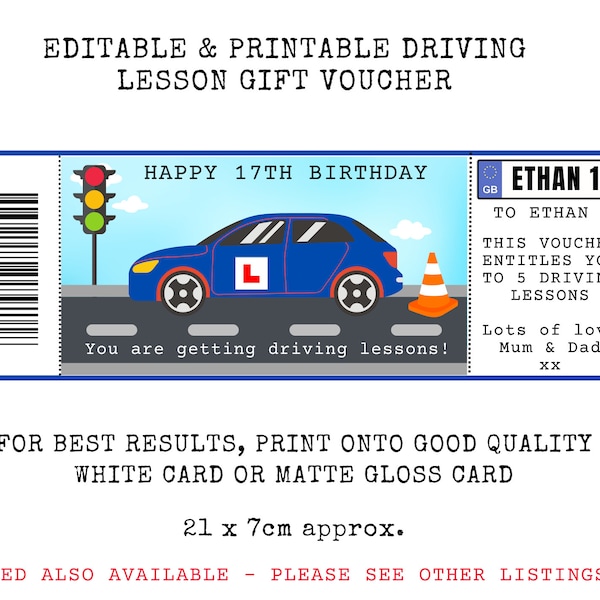 Printable Driving Lesson Voucher - Etsy UK