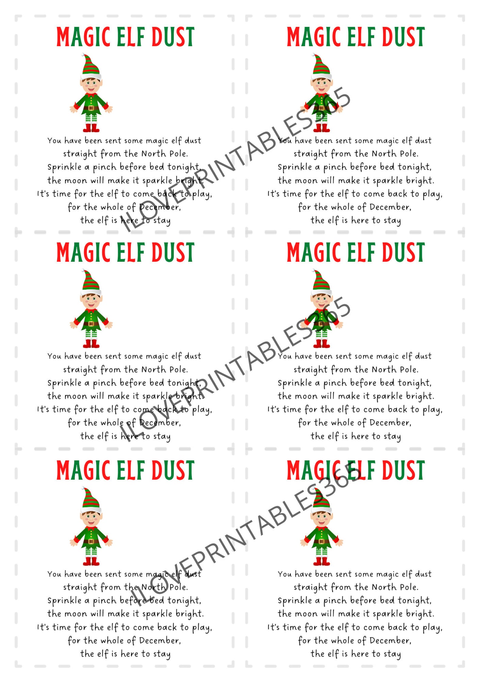 Printable Magic Elf Dust Poem Cards Poem Cards for Elf Dust | Etsy UK