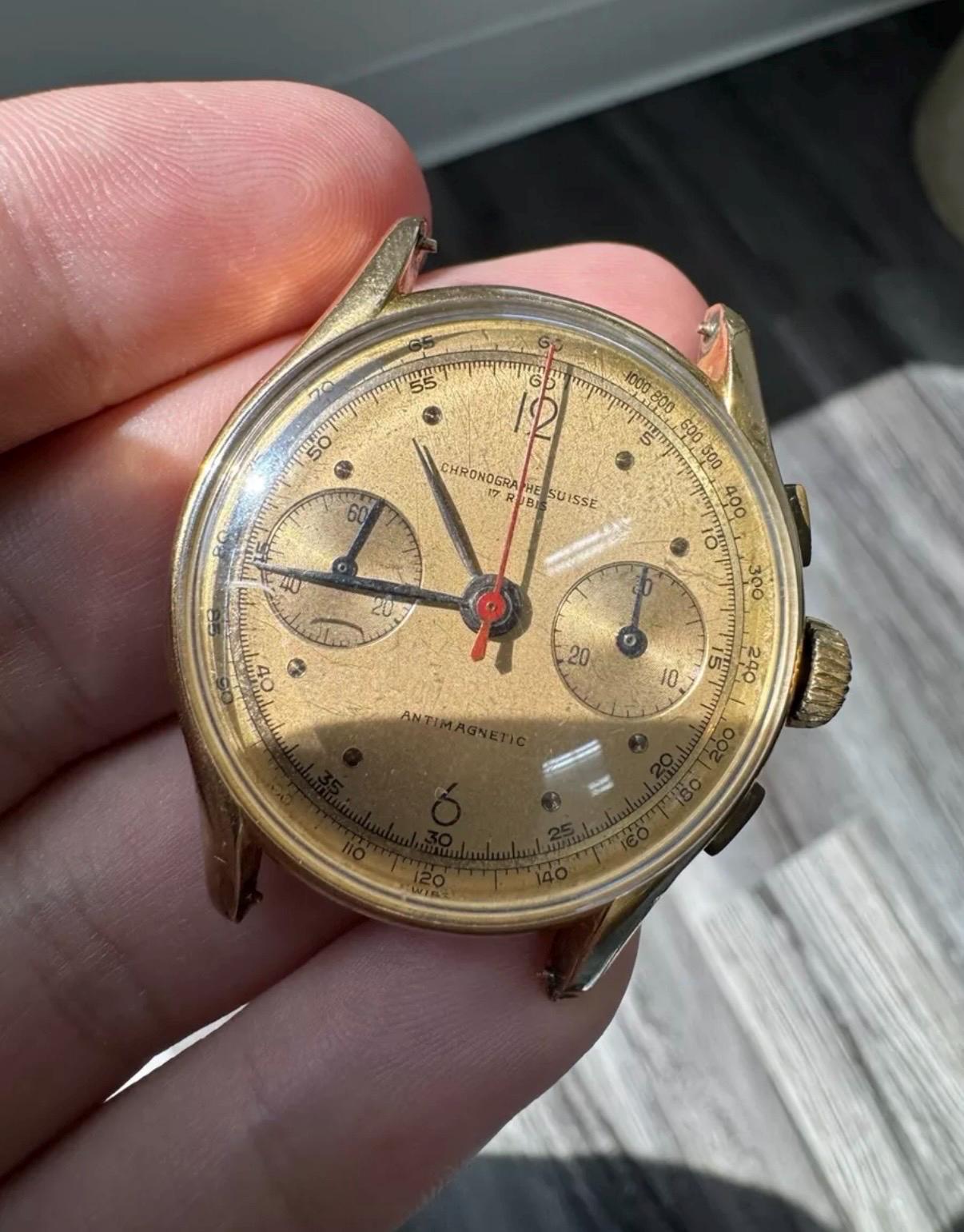 Vintage Watch Chronographe Suisse Antimagnetic 18K Rose Gold 17 Rubis ...