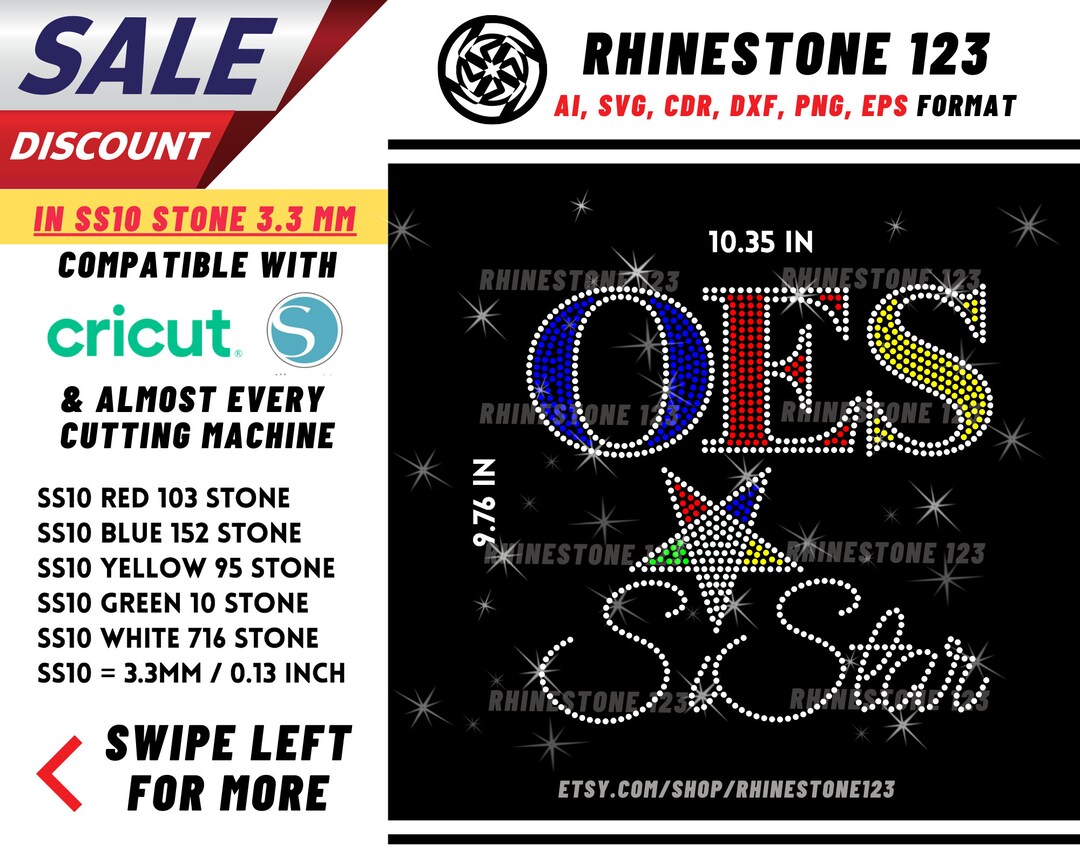 Oes Sistar Eastern Star Rhinestone Template, Cricut, Silhouette ...