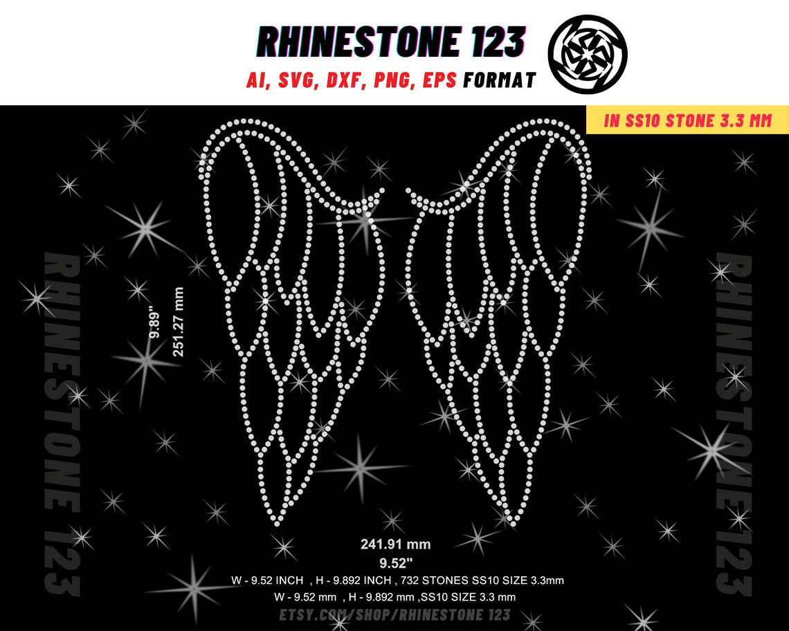 Bundle RHINESTONE WINGS Rhinestone Template Wings Svg Angel - Etsy
