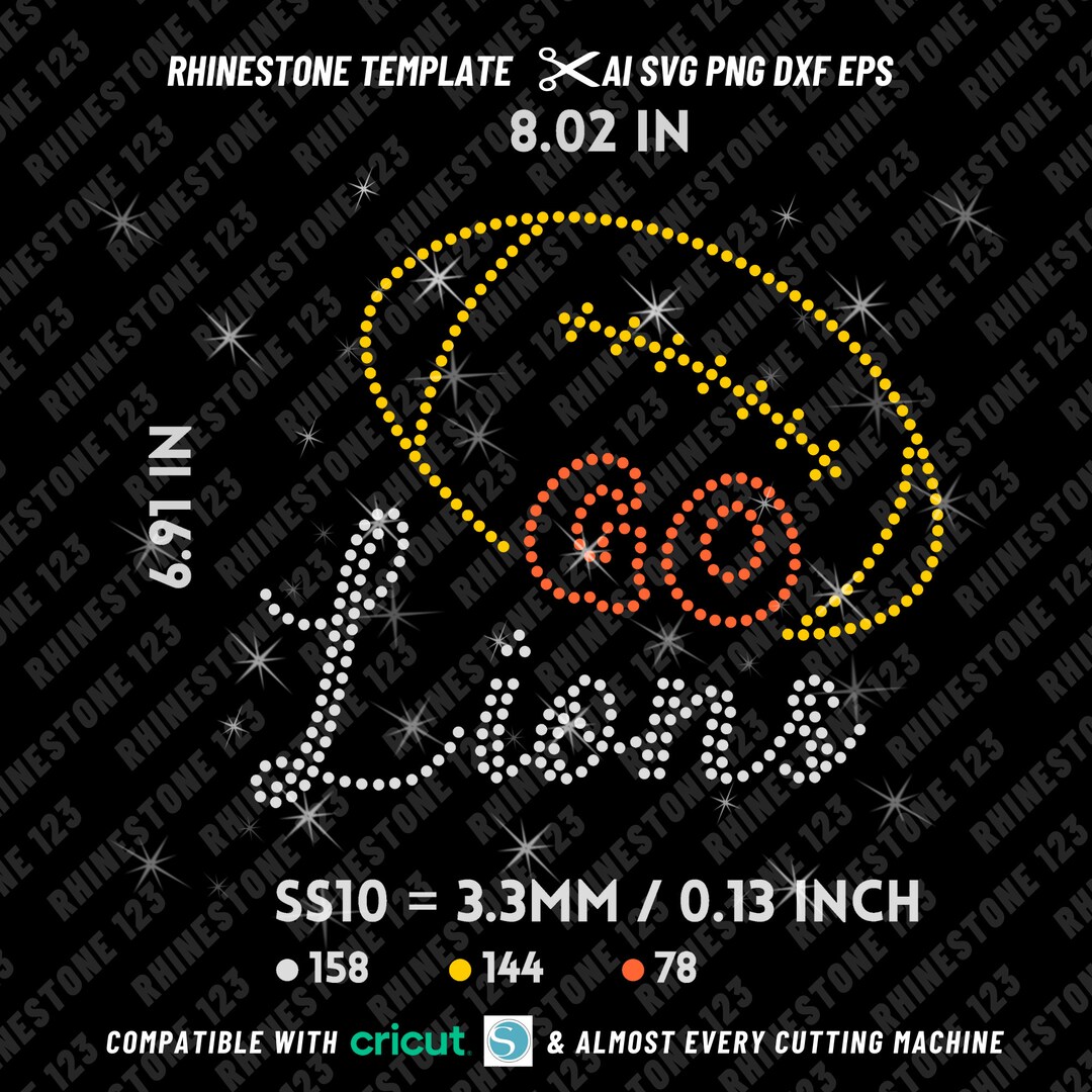 Go LIONS Football Rhinestone Template for Cricut SS10 Svg, Eps, Png ...