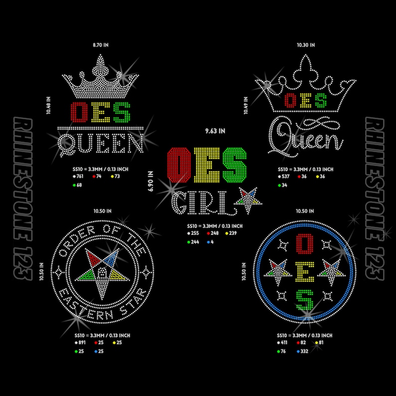 10 IN 1 BUNDLE Si Star Oes Eastern Star 1874 Rhinestone Template ...