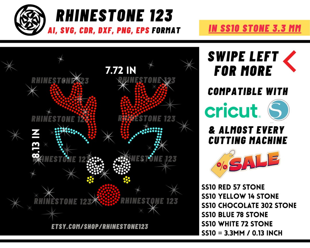Christmas Face of Reindeer Rhinestone Template for Cricut Rhinestone ...