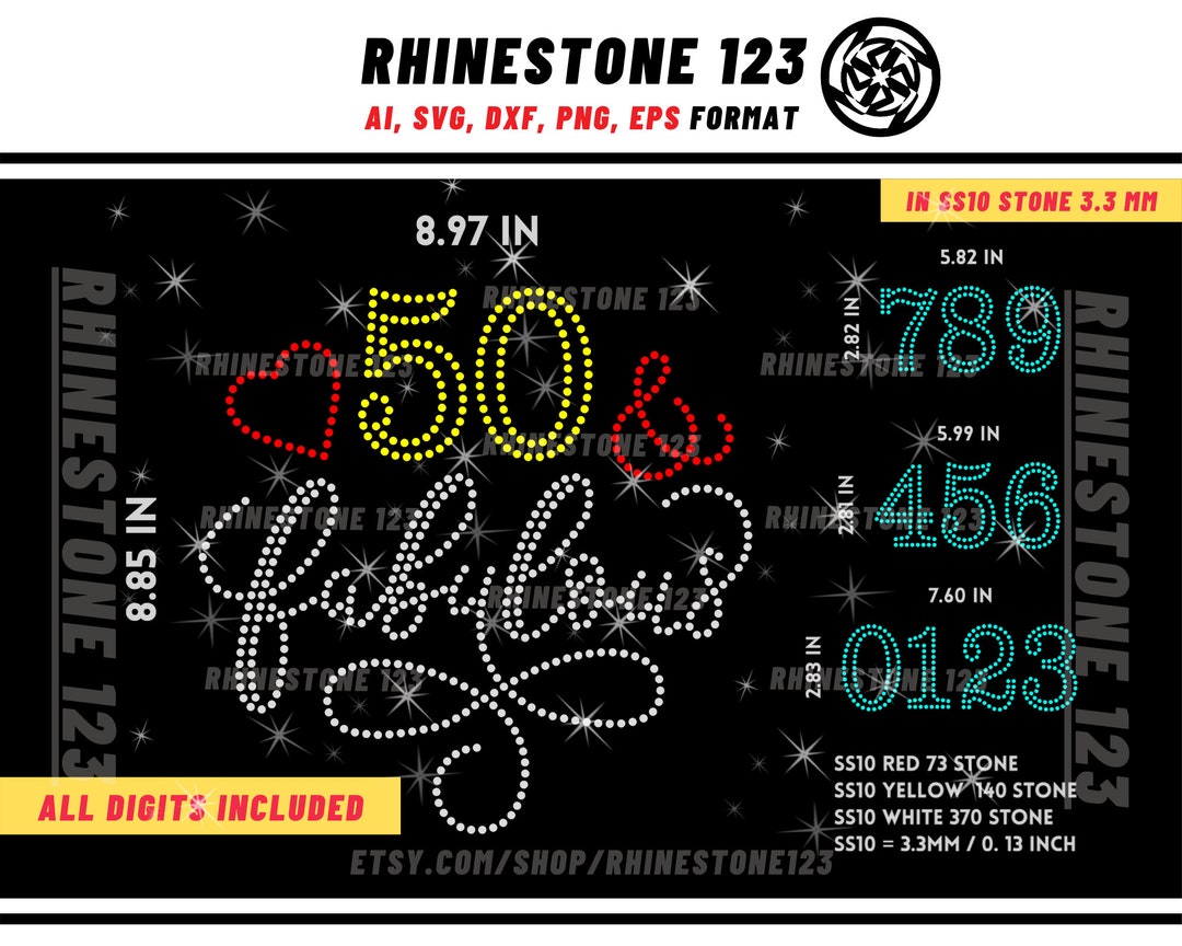 50 AND FABULOUS Rhinestone Template for Cricut Rhinestone Template ...
