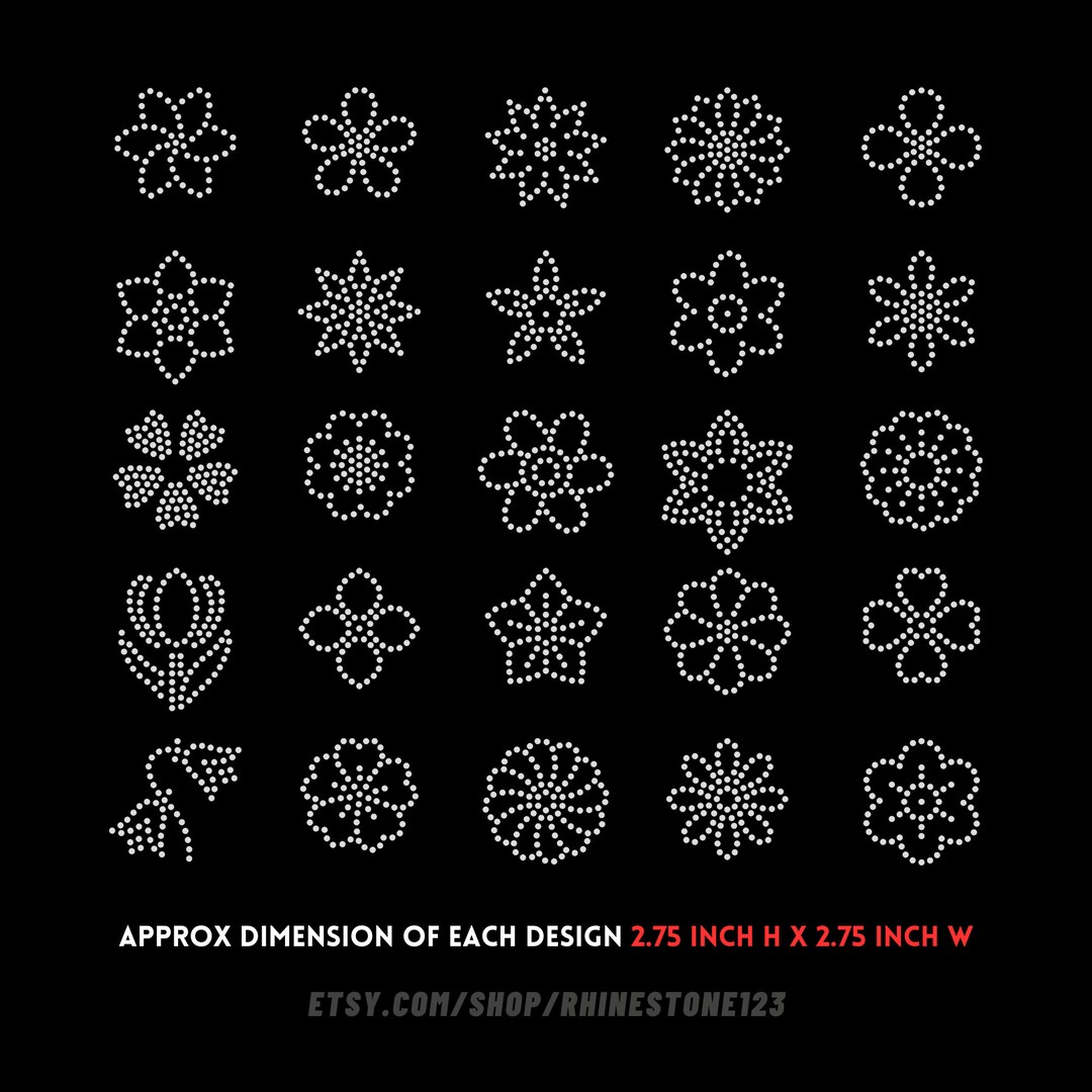 Set 3 | 25 in 1 Small Flower Rhinestone Template for Cricut Template ...