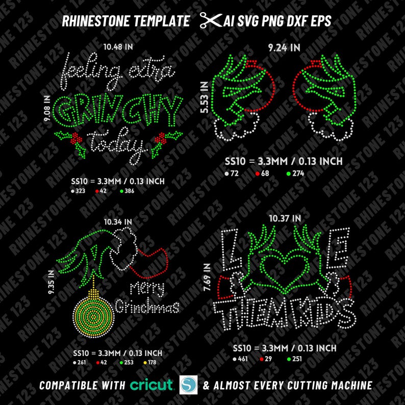 Grinchmas Rhinestone Template Pack | Grinch Rhinestone Template | 10 in ...