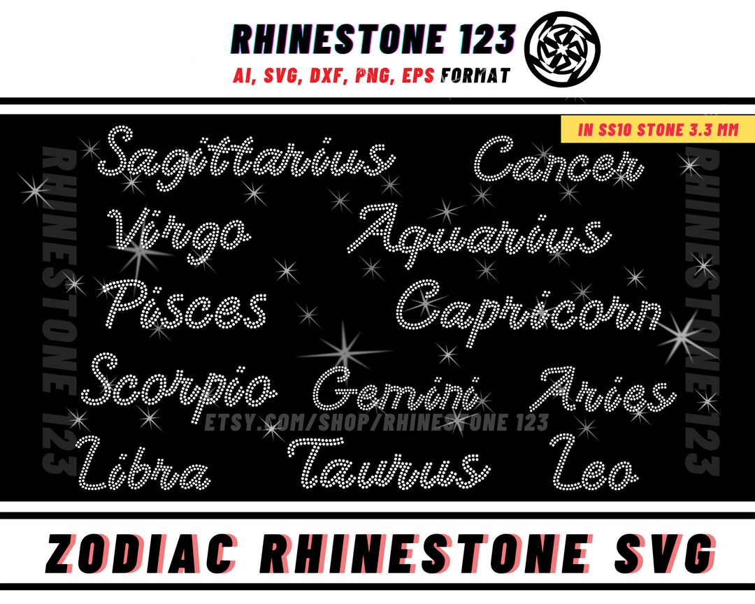 BUNDLE ALL Zodiac Sign Rhinestone Template Writing 12 in 1 for Tshirts ...