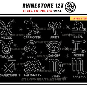 Zodiac Sign Rhinestone Template BUNDLE 12 in 1 Rhinestone Template for ...