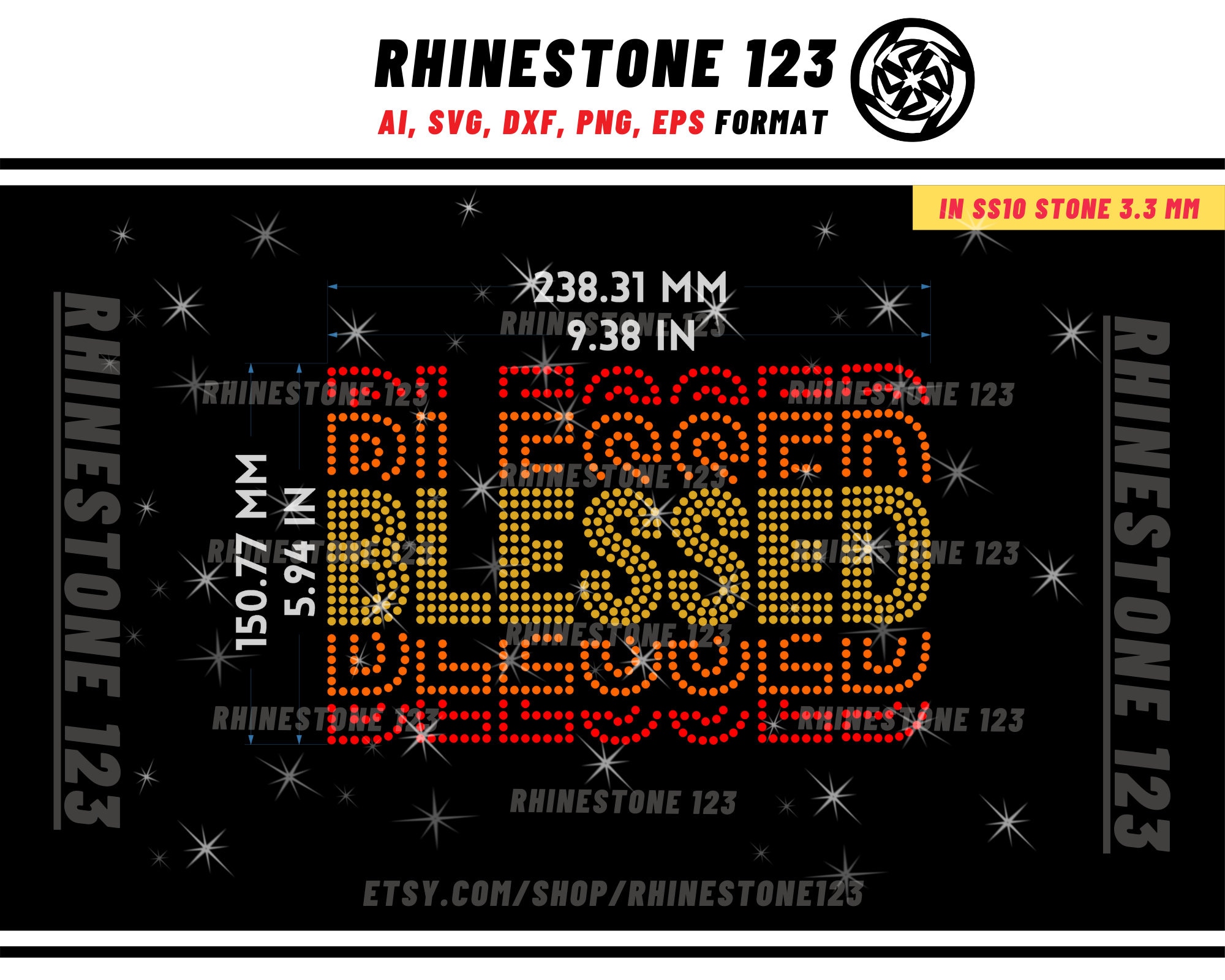 STACKED BLESSED Rhinestone Template for Cricut Rhinestone Template ...