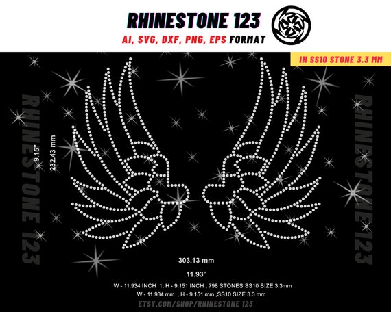 RHINESTONE WINGS Rhinestone Template Wings Svg Angel Wings | Etsy
