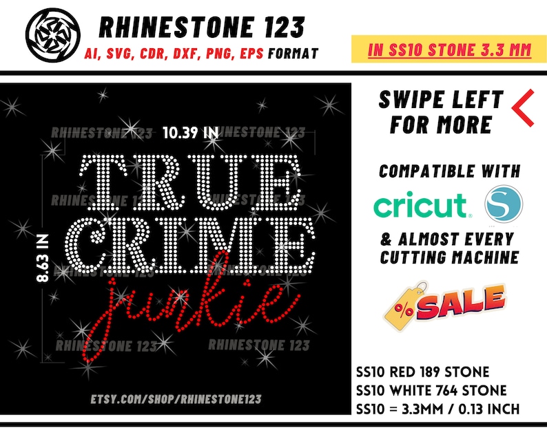 True Crime Junkie Rhinestone Template Cutting File for SS10 Rhinestone ...