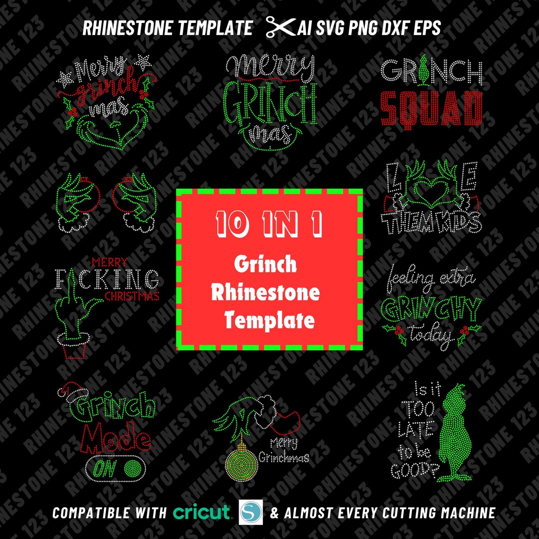 Grinchmas Rhinestone Template Pack | Grinch Rhinestone Template | 10 in ...