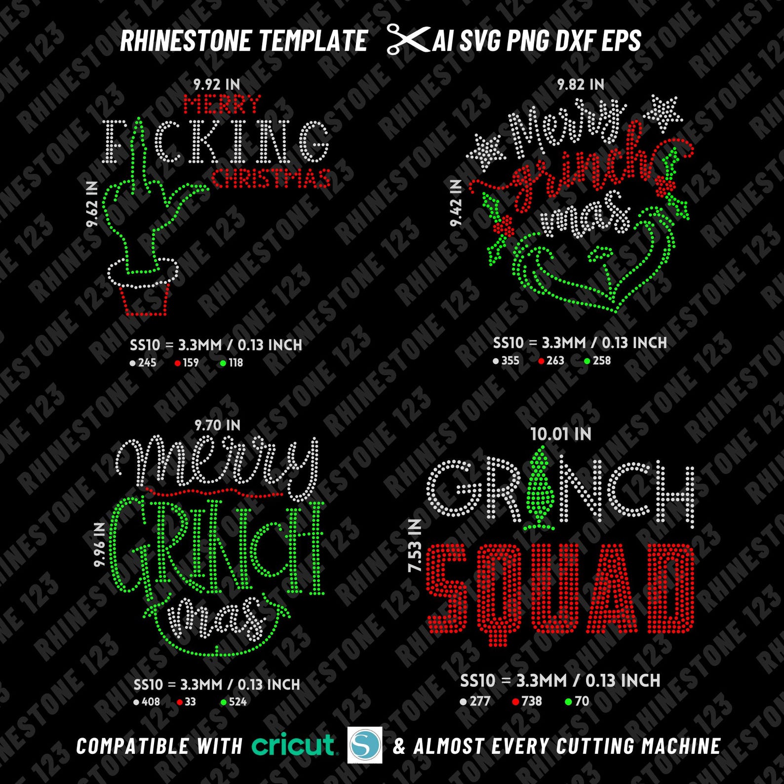 Grinchmas Rhinestone Template Pack | Grinch Rhinestone Template | 10 in ...