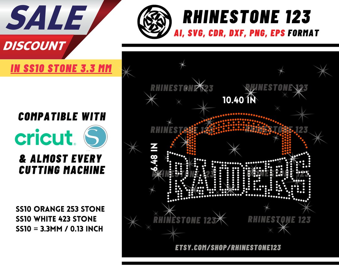 Raiders Football Rhinestone Template, Cricut, Silhouette, Rhinestone ...