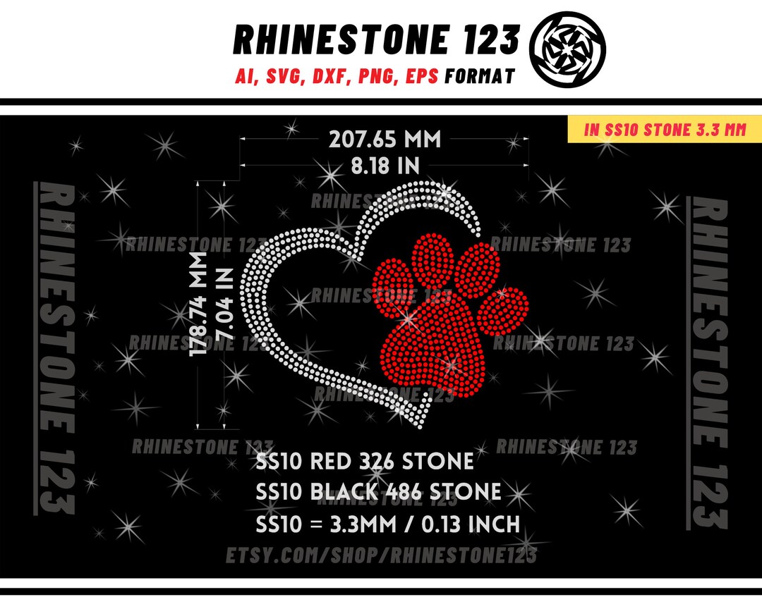 PAW in HEART Rhinestone Template for Cricut Rhinestone Template ...