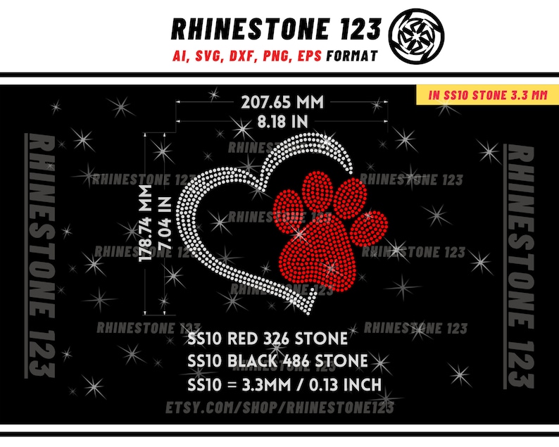 PAW in HEART Rhinestone Template for Cricut Rhinestone | Etsy