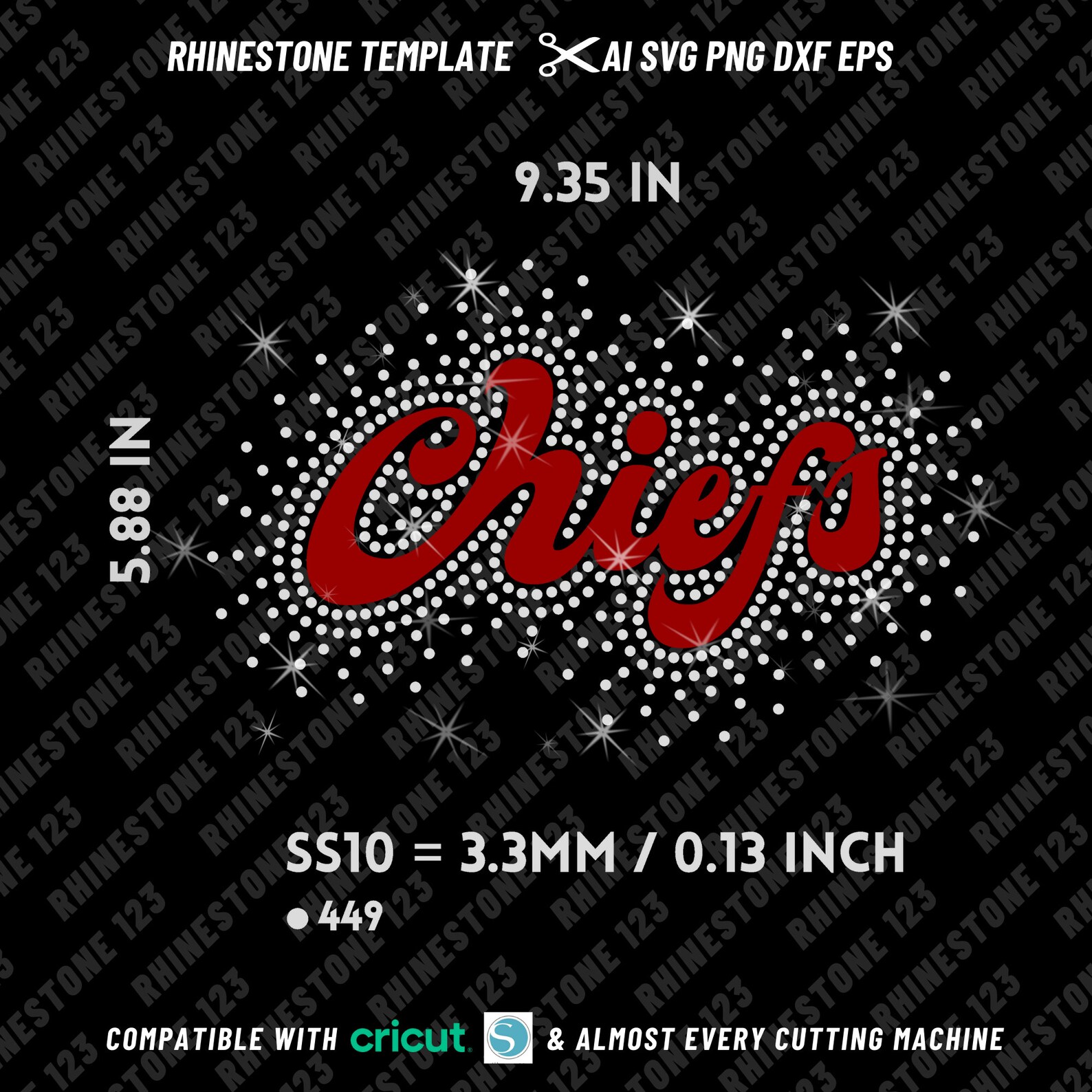 Scattered CHIEFS Football Team Rhinestone Template for Cricut ...