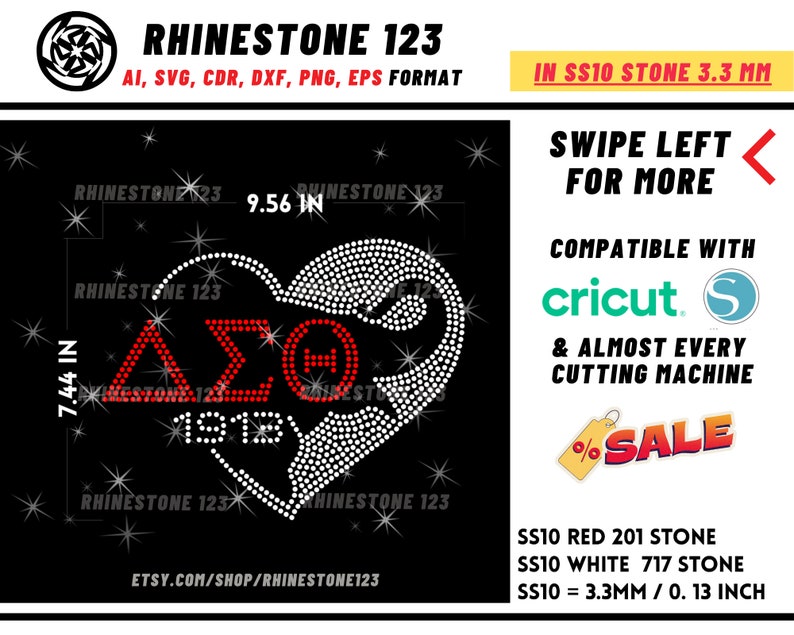Heart Sigma Delta Theta Rhinestone Template for Cricut Rhinestone ...