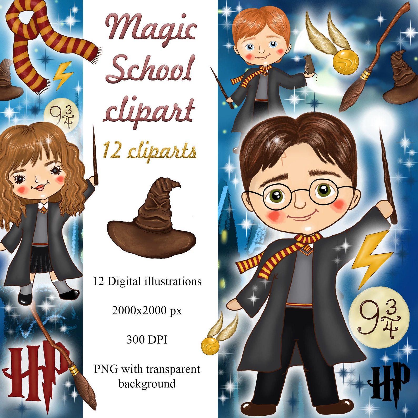 Magic Clipart Wizard clipart PNG Harry Potter Style Digital | Etsy
