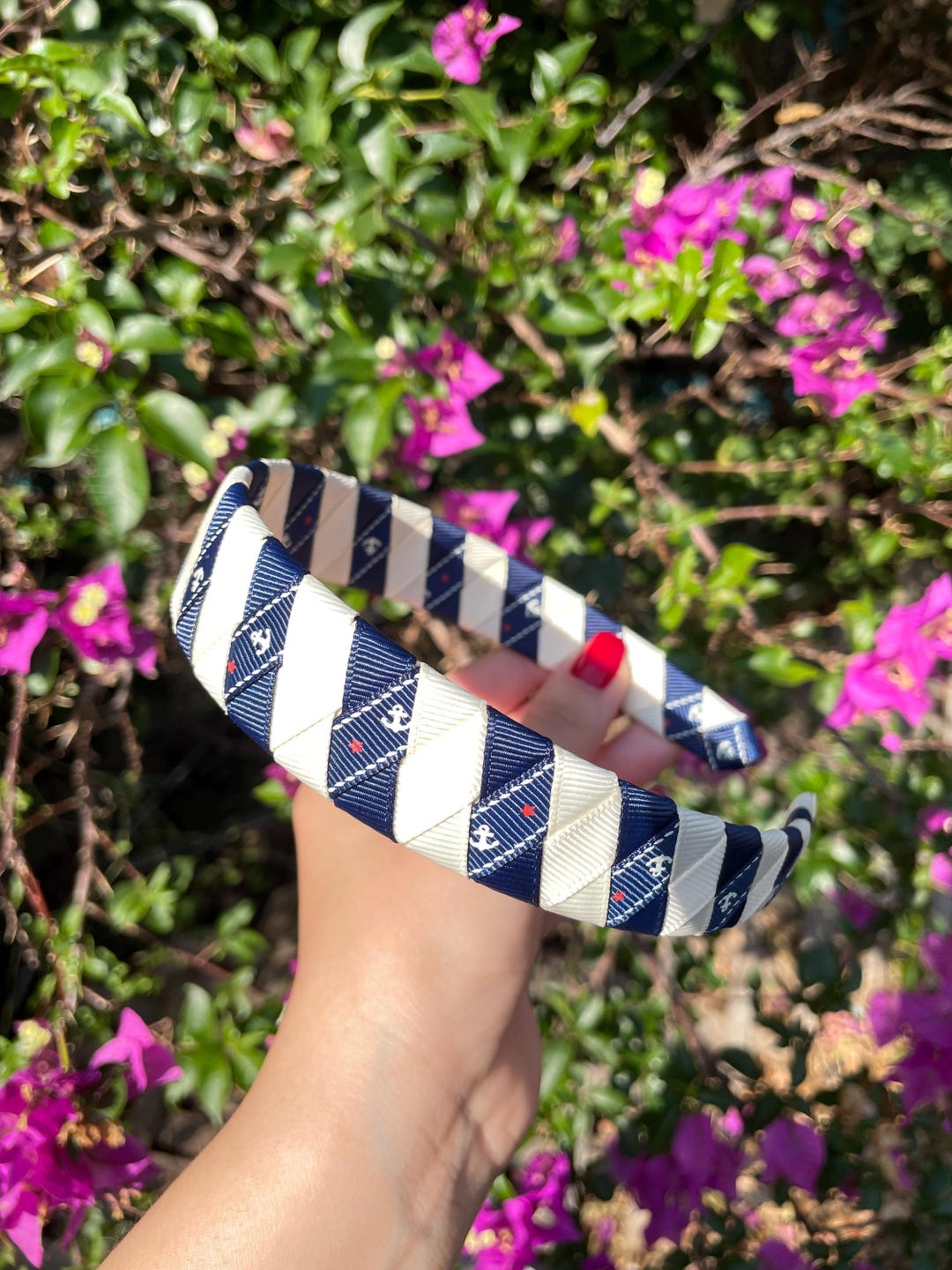 White and Navy Headband: Nautical Style Hair Accessory for Women - Etsy