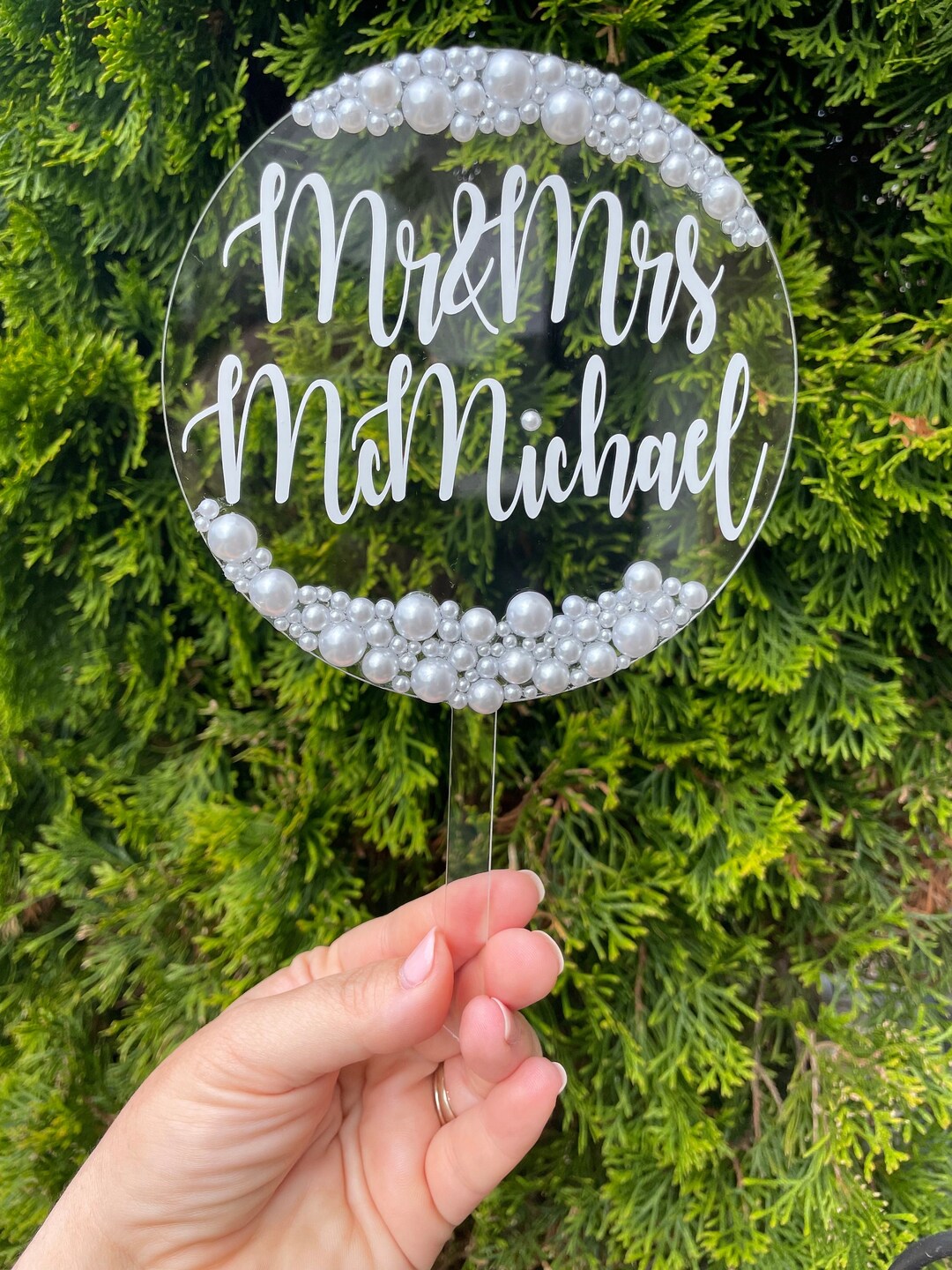 Pearl Acrylic Wedding Topper | Personalized | Handmade | Wedding ...