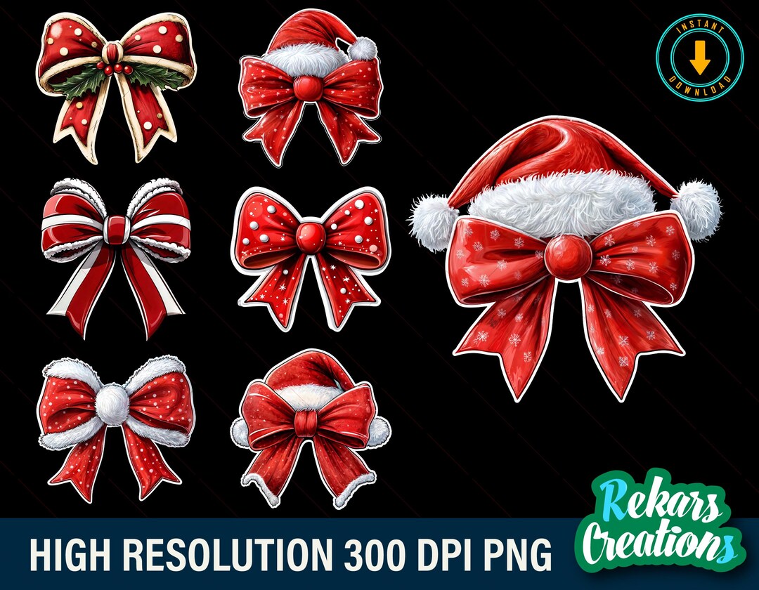 Bundle Christmas Coquette Bow Png, Xmas Holiday Png, Christmas Santa ...