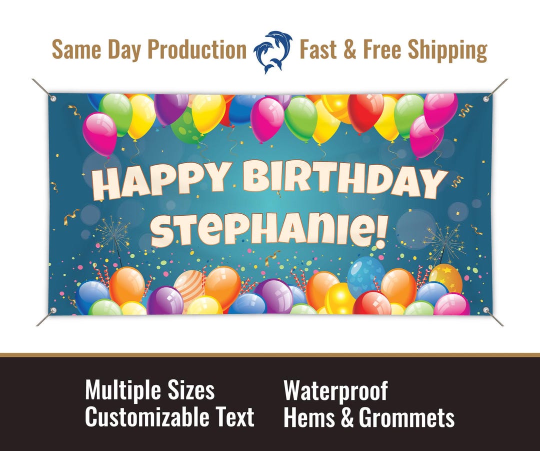 Happy Birthday Custom Vinyl Banner, Heavy Duty, Grommets, Hemmed Edges ...