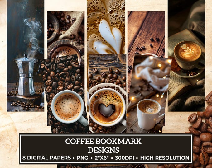 8 Coffee Bookmark Designs, Printable Bookmarks Bookmark Designs PNG ...
