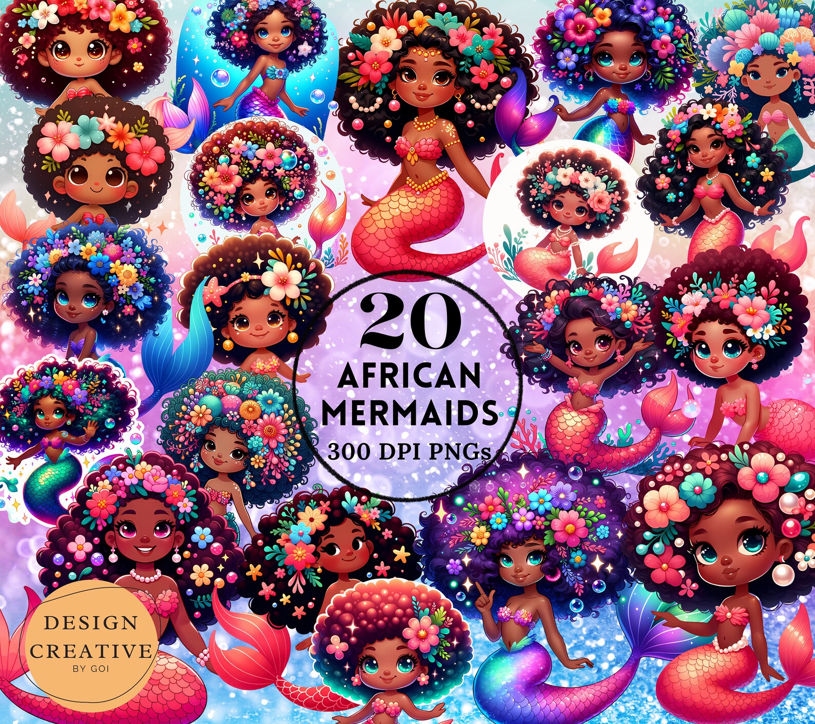 African Mermaids Clipart, African Mermaids, Mermaids Clipart, Black ...