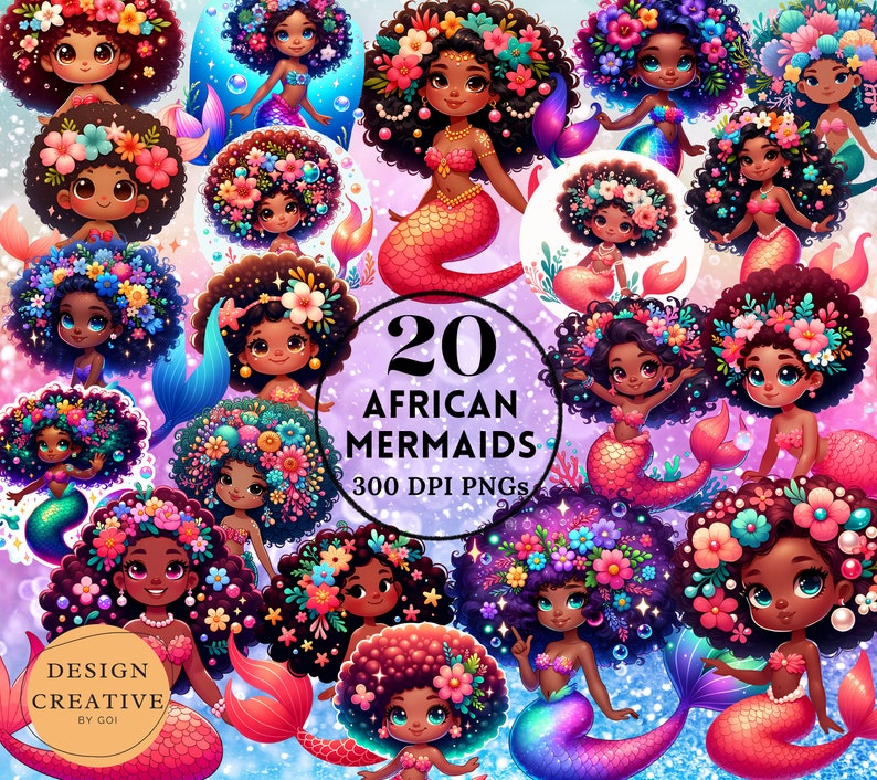 African Mermaids Clipart, African Mermaids, Mermaids Clipart, Black ...