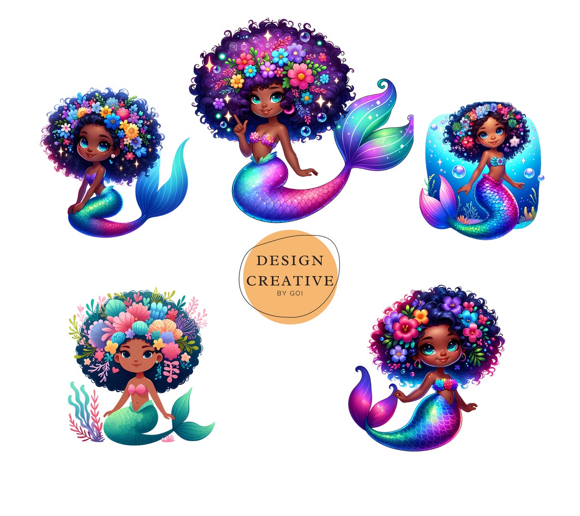 African Mermaids Clipart, African Mermaids, Mermaids Clipart, Black ...