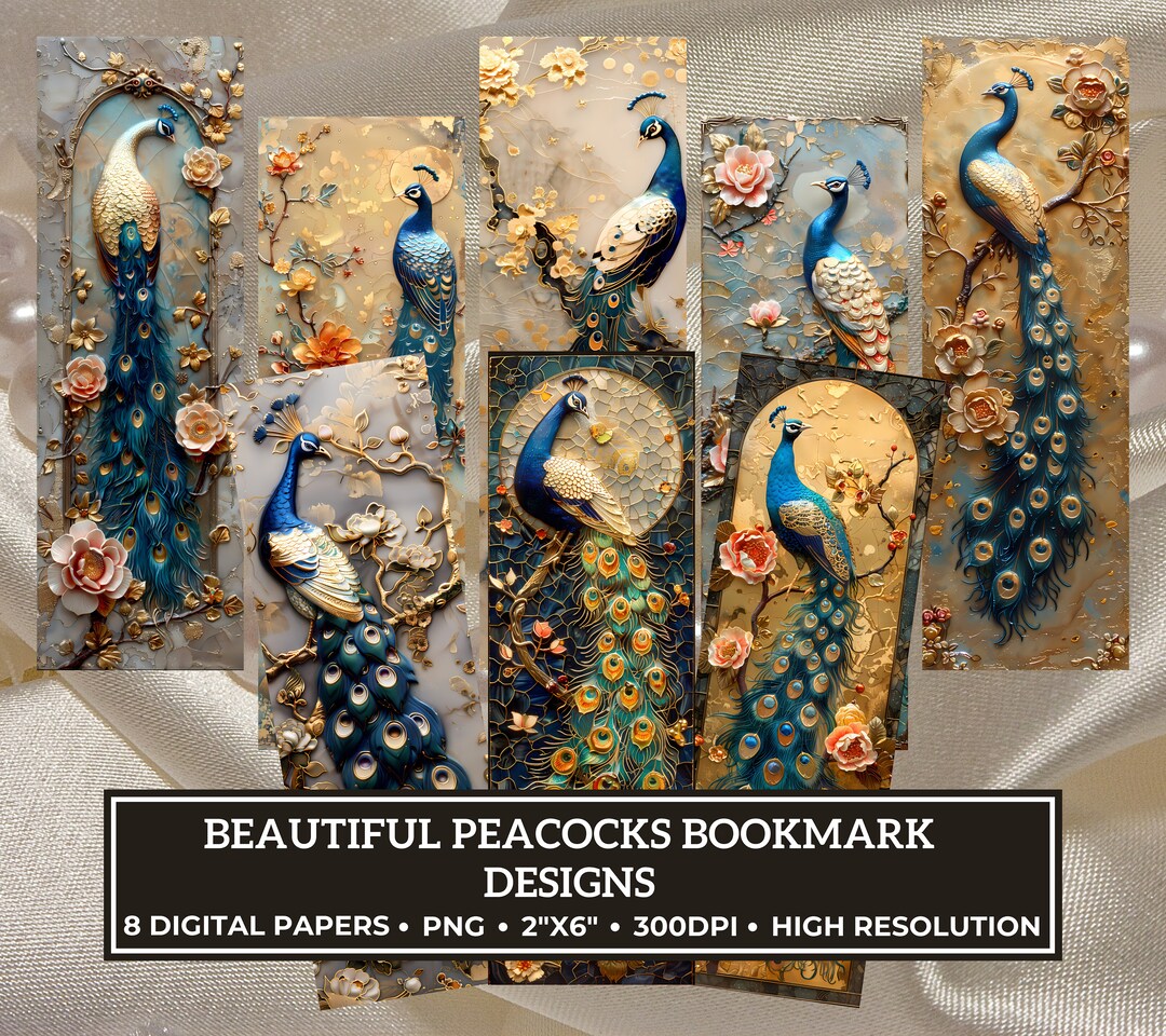 8 Beautiful Peacocks Bookmark Designs, Printable Bookmarks Bookmark ...