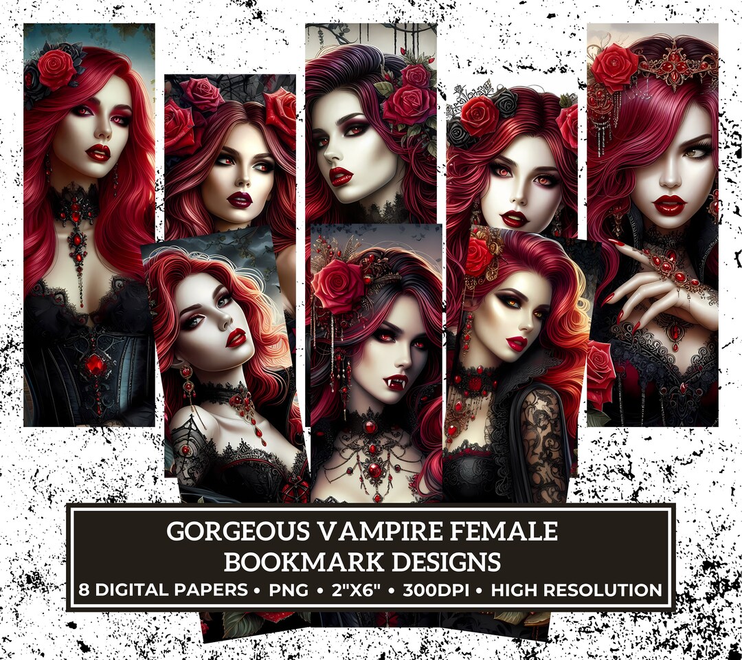 8 Gorgeous Vampire Female Bookmark Designs, Printable Bookmarks ...