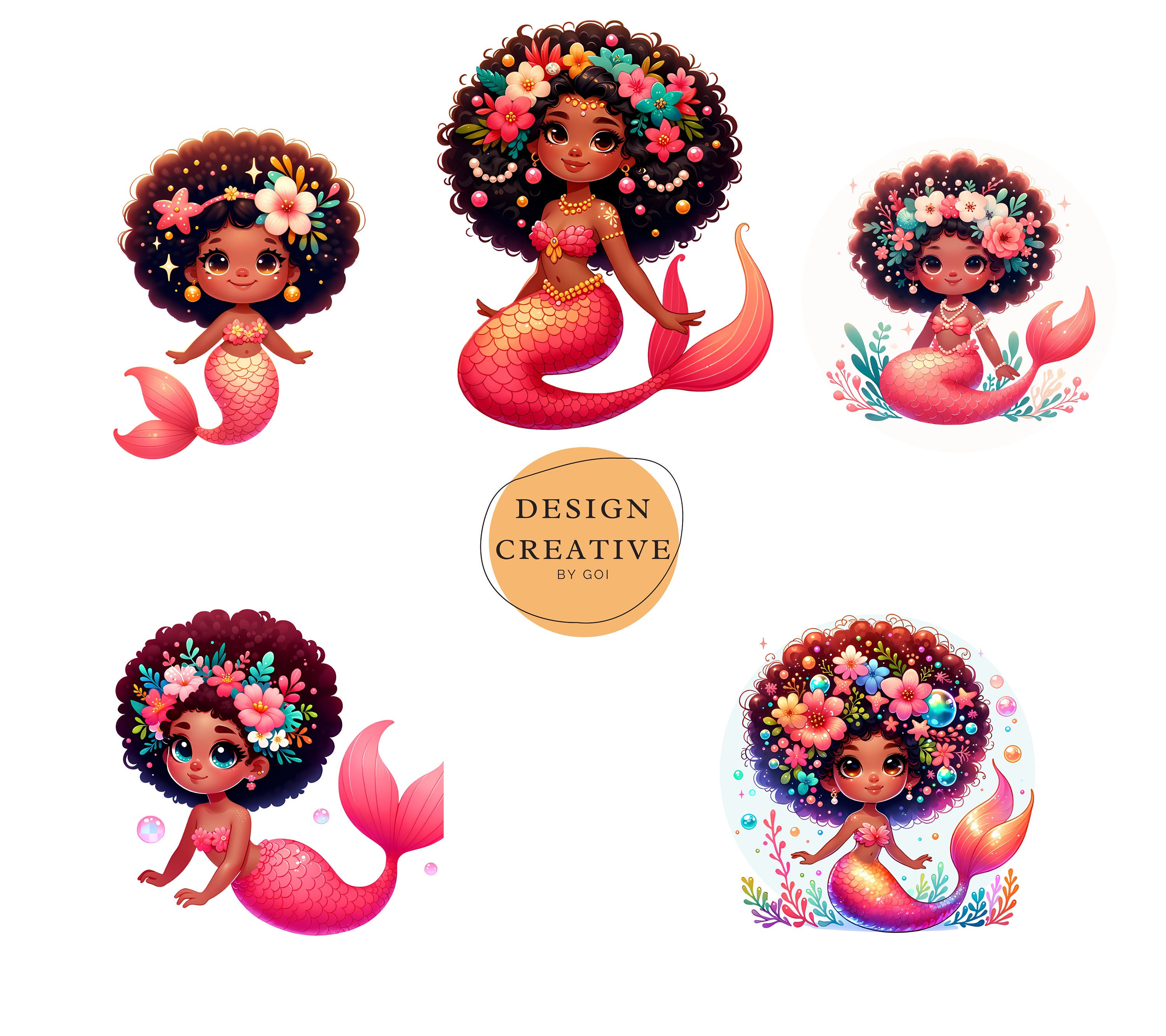 African Mermaids Clipart, African Mermaids, Mermaids Clipart, Black ...