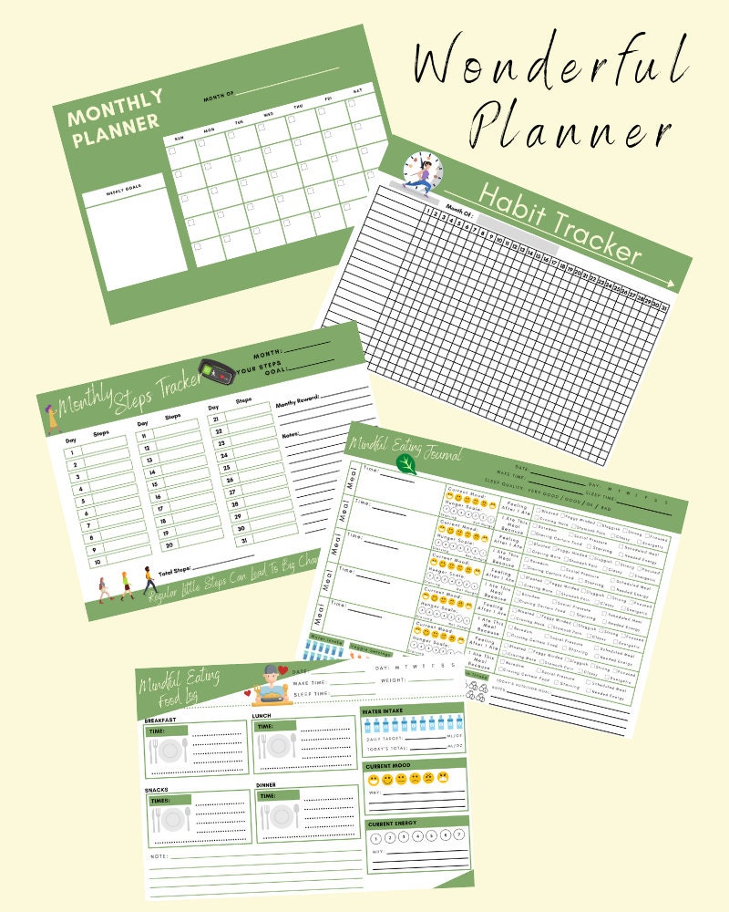 Fitness Planner Bundle, Calorie Log, Weekly Meal Planner, Food Diary ...