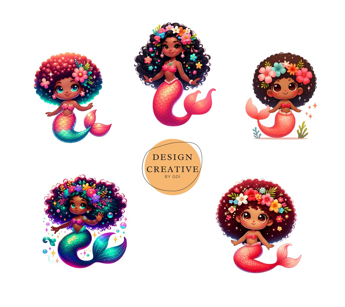 African Mermaids Clipart, African Mermaids, Mermaids Clipart, Black ...