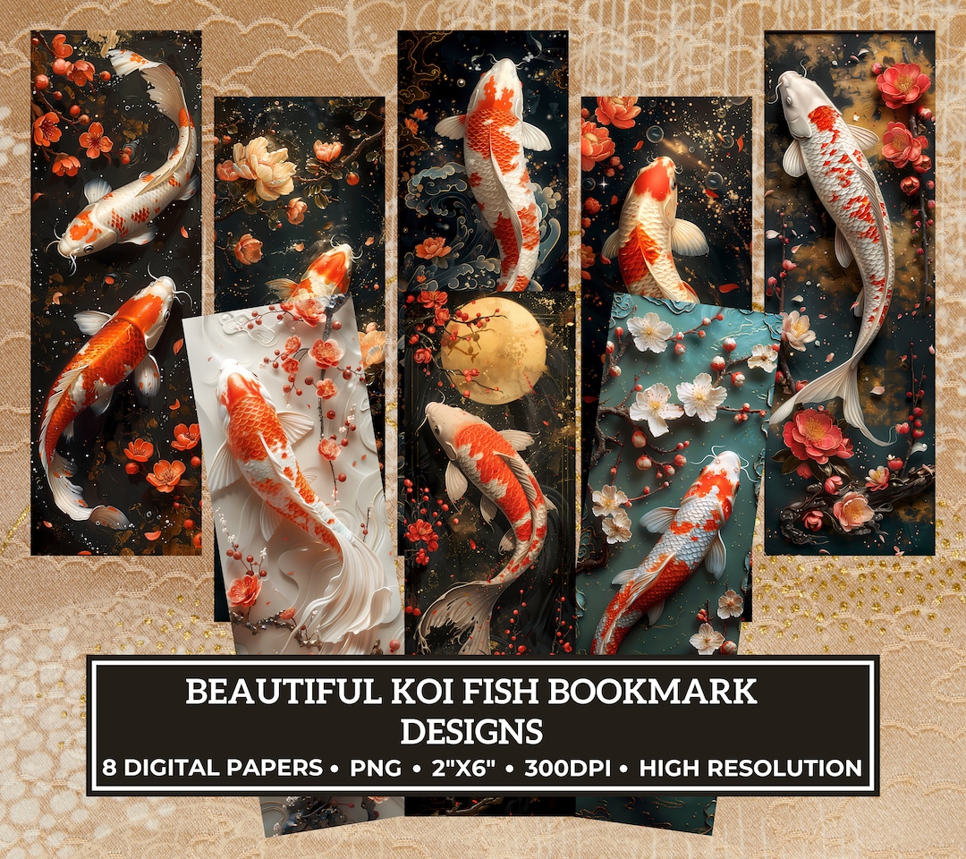 8 Beautiful Koi Fish Bookmark Designs, Printable Bookmarks Bookmark ...